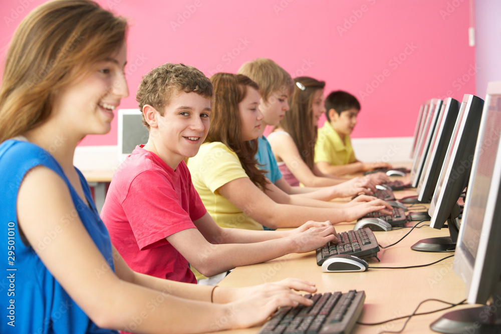 Teenage Students In IT Class Using Computers In Classroom Stock Photo ...
