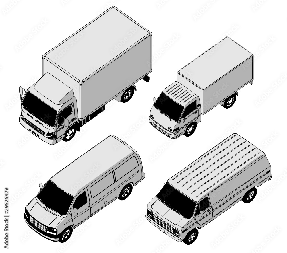 Vector detailed delivery van isometric set Stock Vector | Adobe Stock