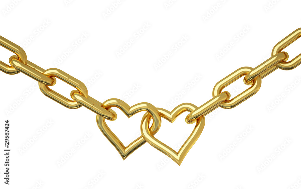 Gold chain with heart, isolated on white background. Stock Photo ...