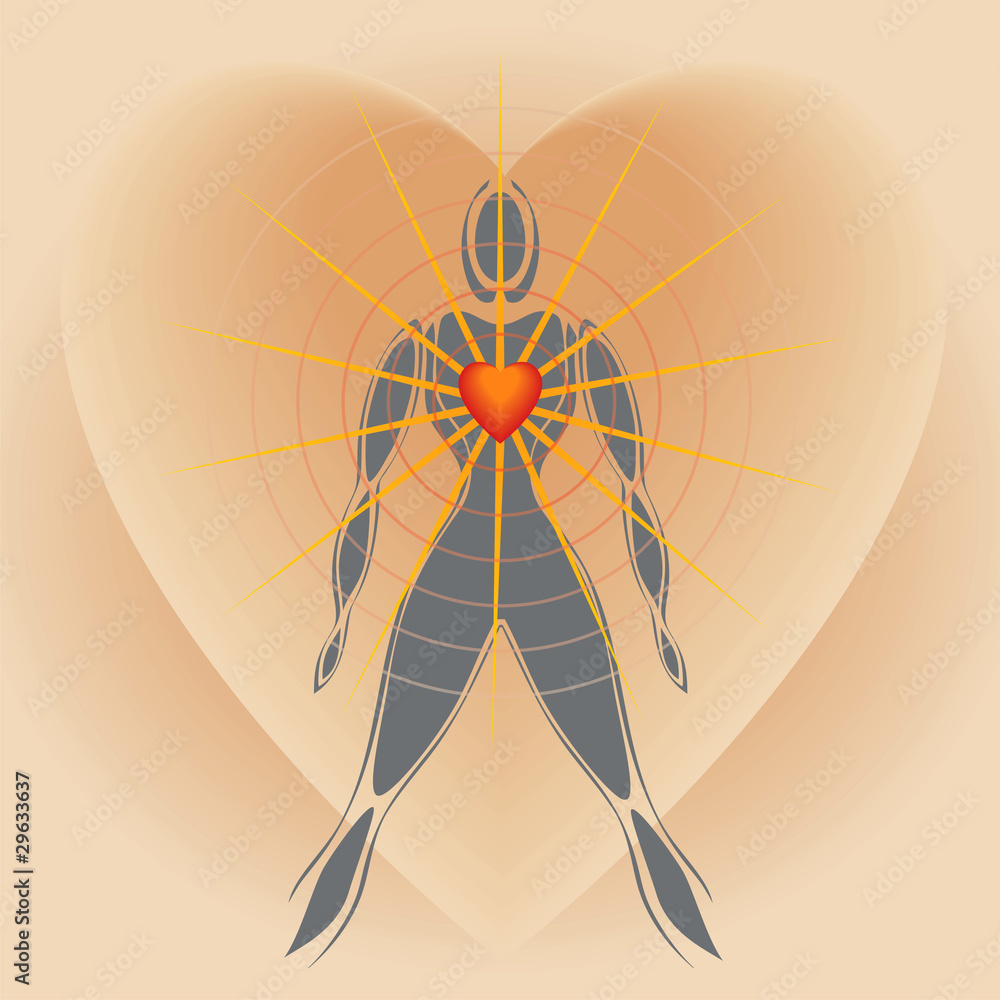 Corps Humain avec Grand Coeur et Rayons de Lumière Stock Vector | Adobe ...