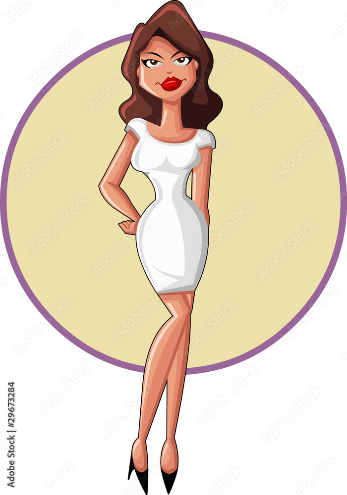 Beautiful cartoon woman smiling wearing white dress Stock Vector ...