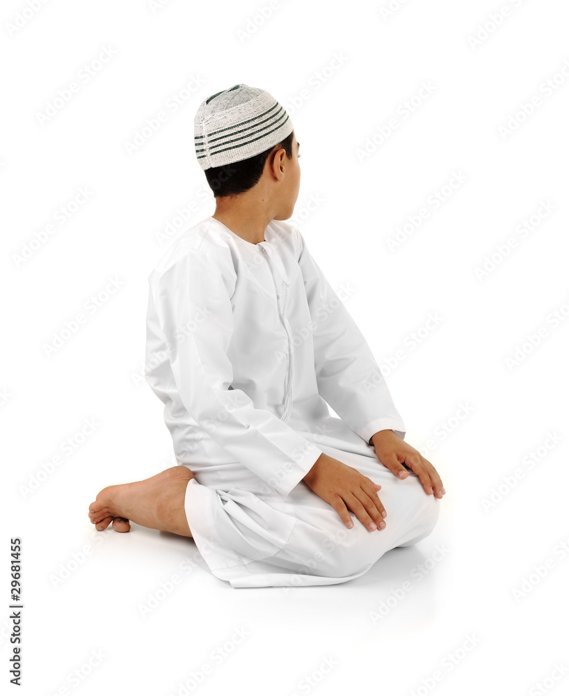 Arabic child showing complete Muslim praying, salat Stock Photo | Adobe ...