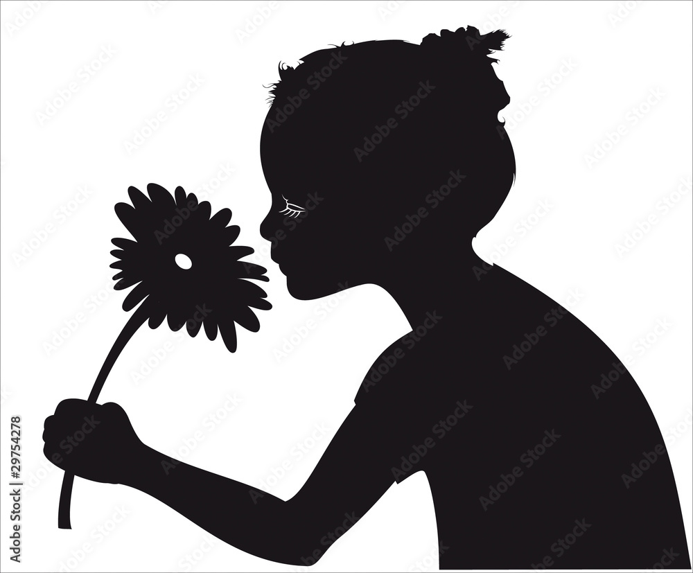 Girl smelling flower vector silhouette Stock Vector | Adobe Stock