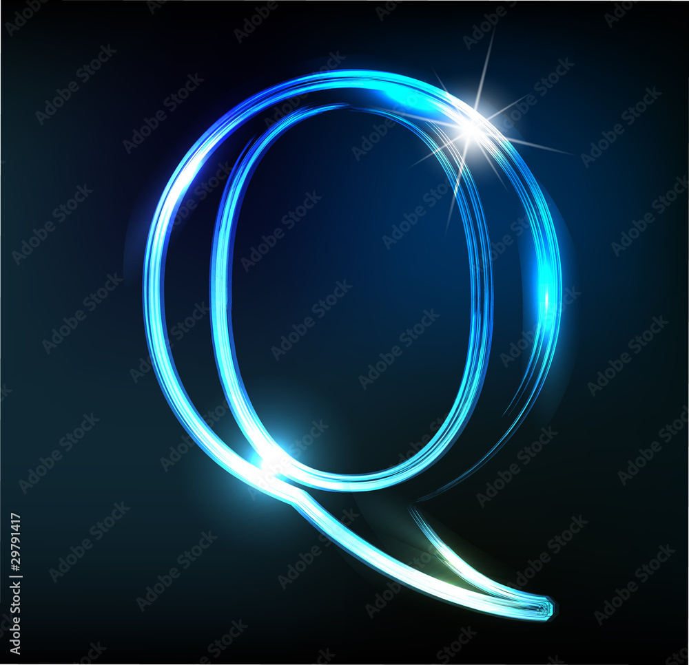 Glowing neon letter on dark background. Letter Q. Stock Vector | Adobe ...