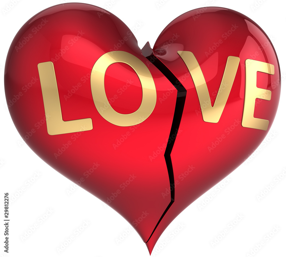 Broken heart shape with crack decorated with Love word Stock ...