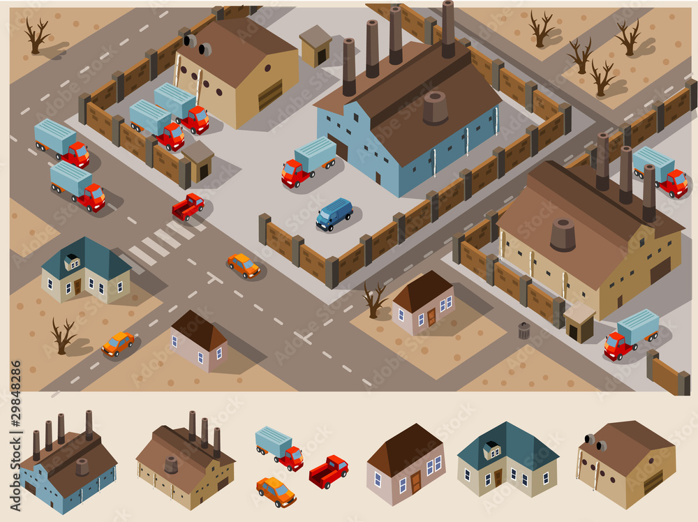 Industrial Area Isometric Vector Stock-Vektorgrafik | Adobe Stock