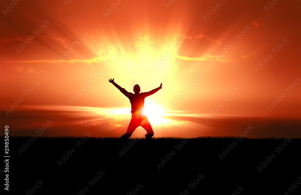 Man Jumping in Sun Rays Stock Photo | Adobe Stock