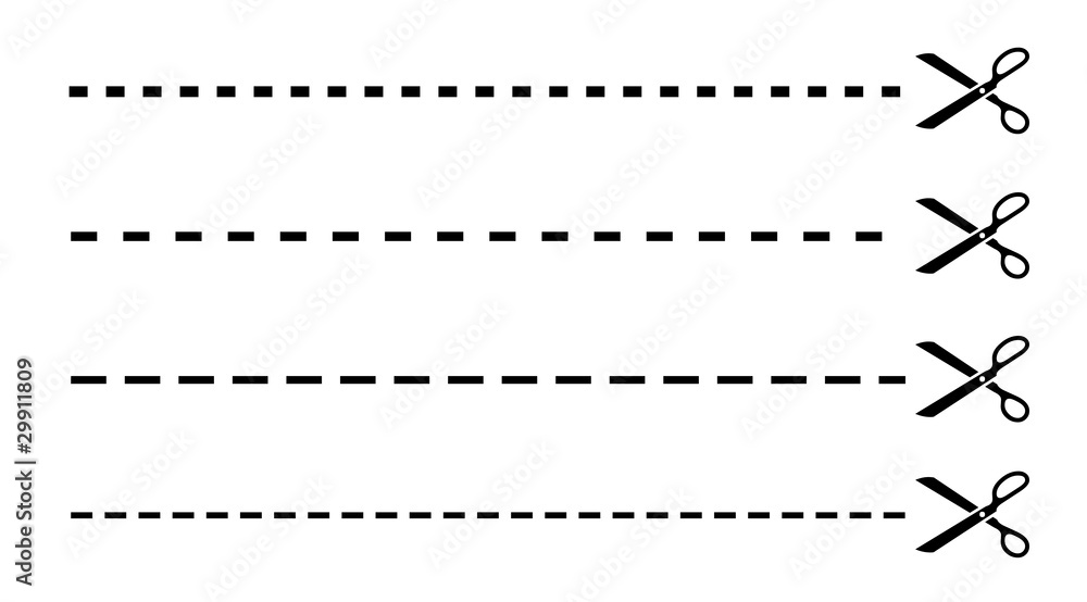Vector cut lines with scissors Stock Vector | Adobe Stock