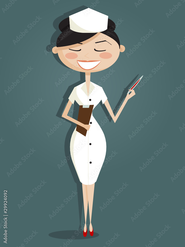Retro cartoon nurse, vector illustration Stock Vector | Adobe Stock