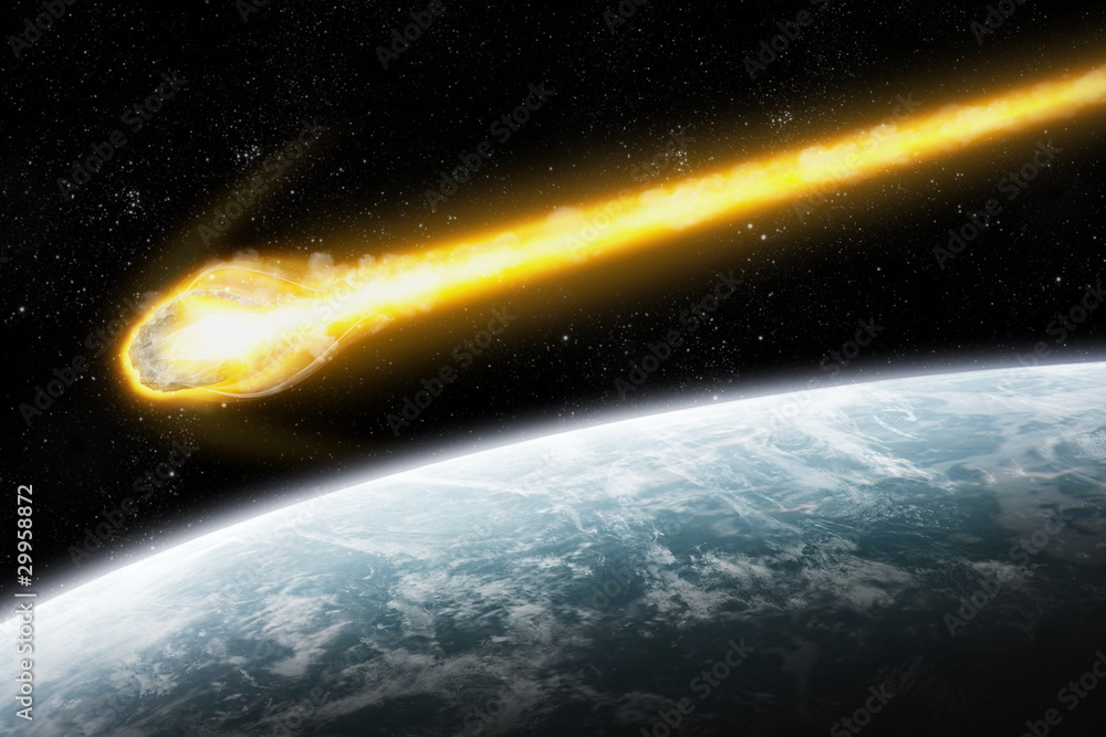 Asteroid and Earth : meteor impact Stock Illustration | Adobe Stock