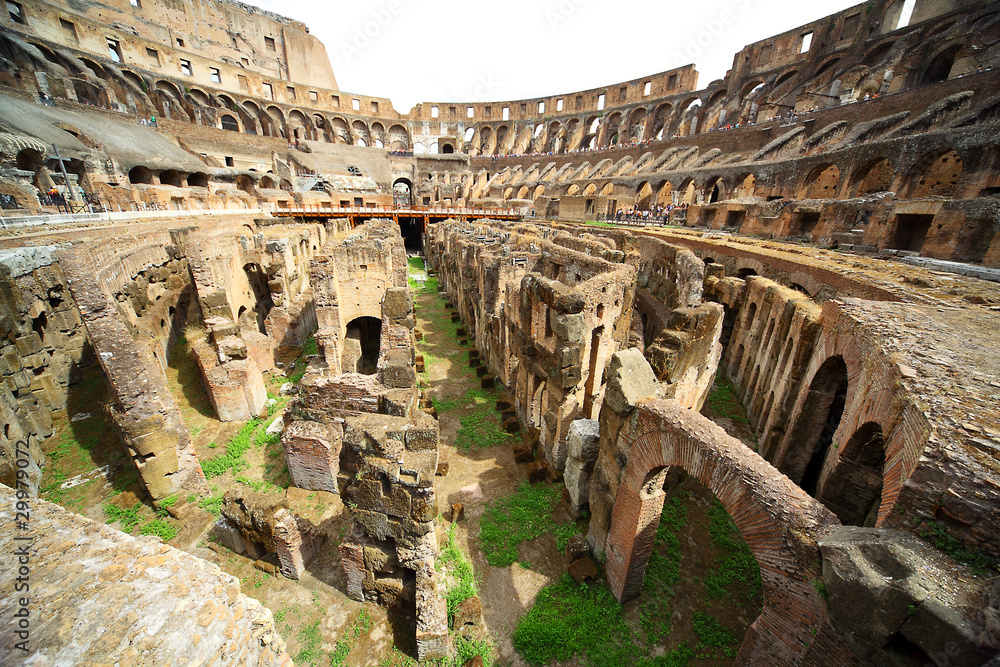 On first circle of arena in ancient Coliseum in Rome, Italy Stock Photo ...