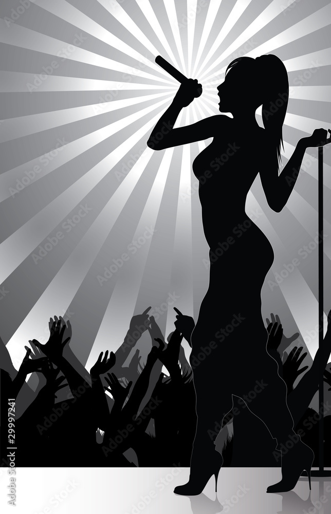 pop singer performing on stage with crowd cheering Stock Illustration ...