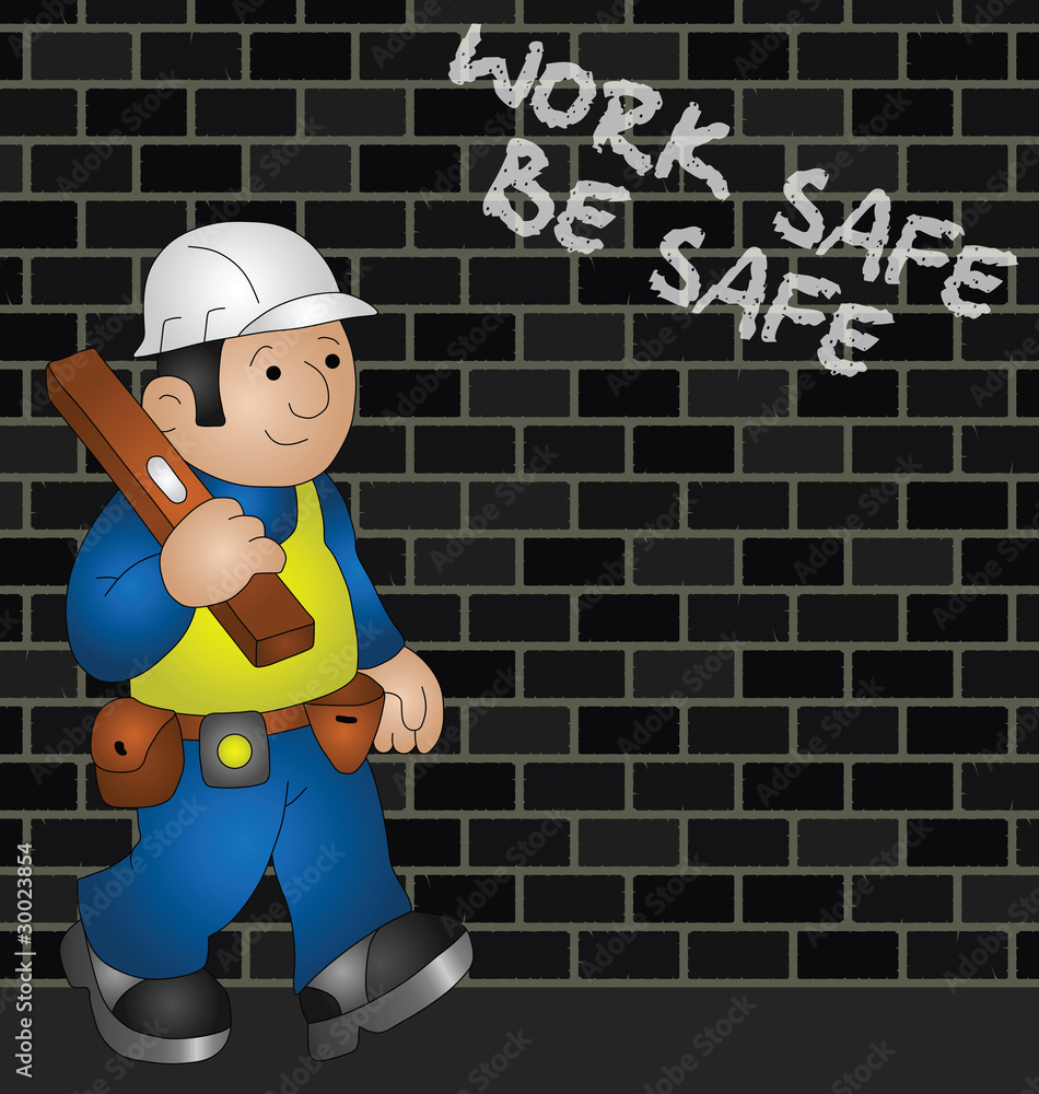 Cartoon builder with health and safety message Stock Vector | Adobe Stock