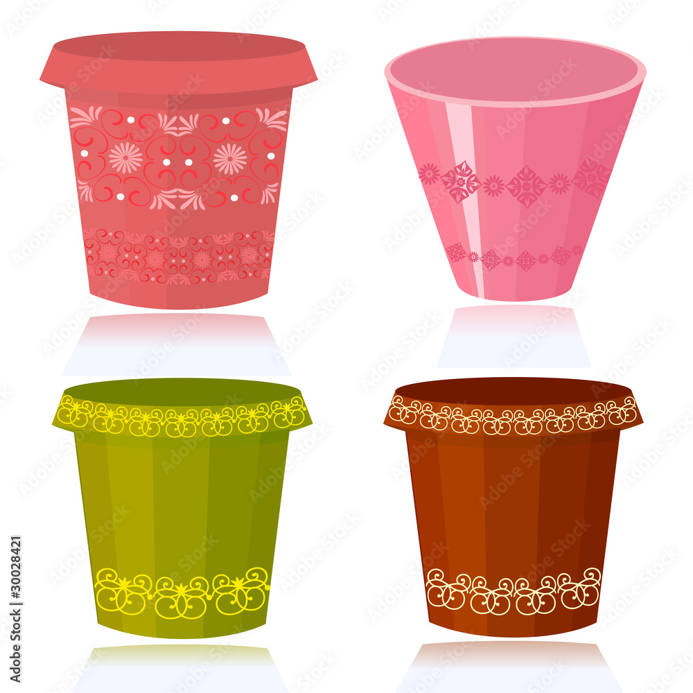 Flower pots decorated Stock Vector | Adobe Stock