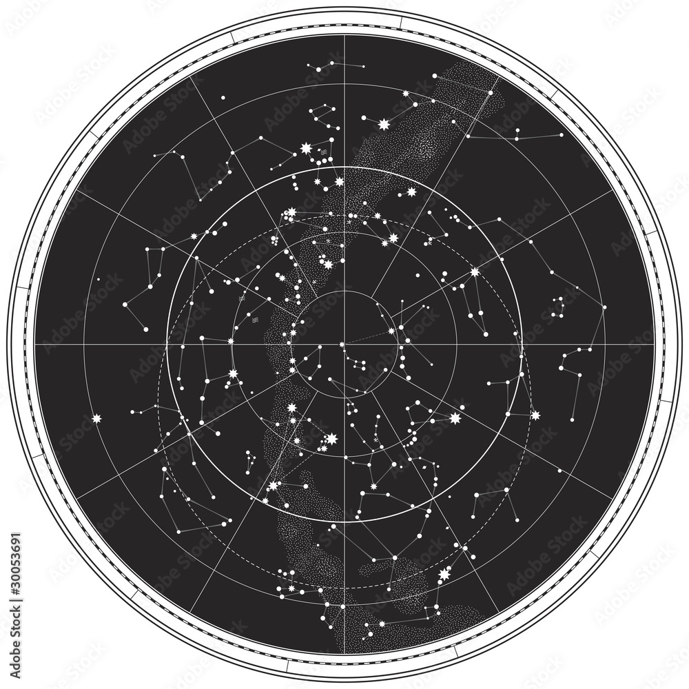 Celestial Map of The Night Sky. Astronomical Chart of Northern ...