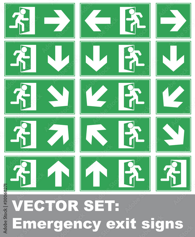 Vector set: Emergency exit signs Stock Vector | Adobe Stock