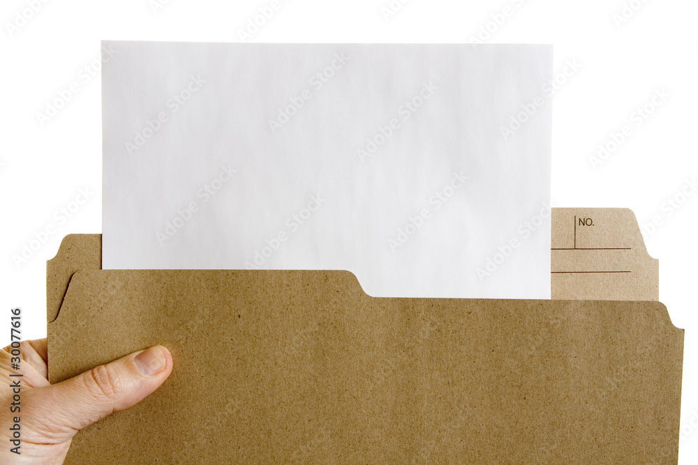 Hand holding file folder with blank sheet of paper Stock Photo | Adobe ...