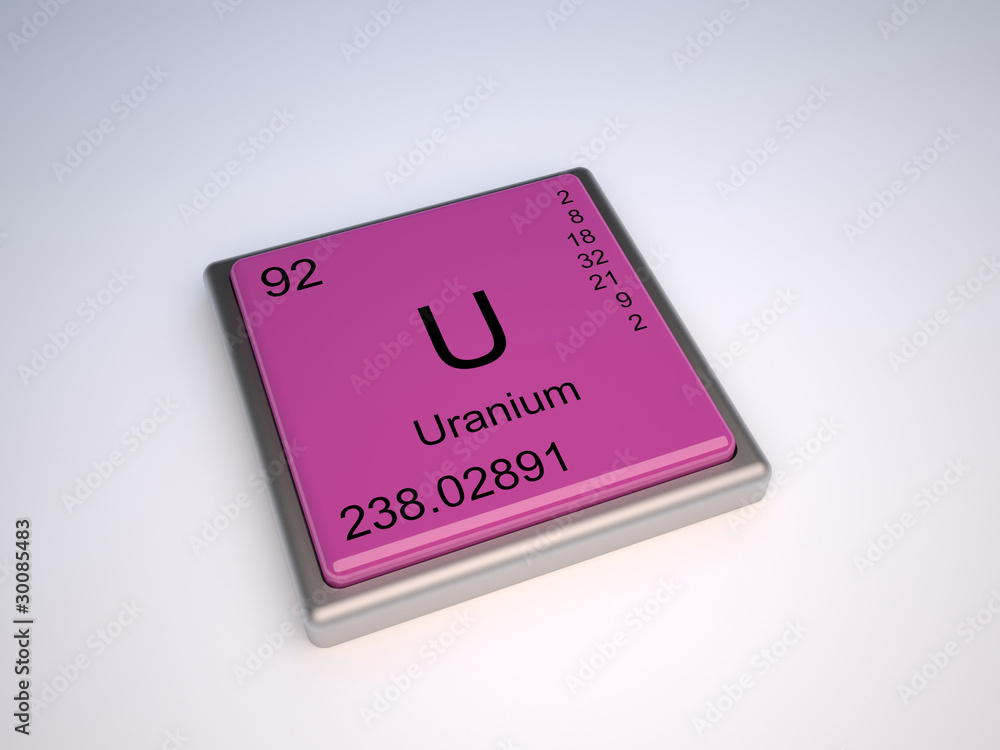 Uranium chemical element of the periodic table with symbol U Stock ...