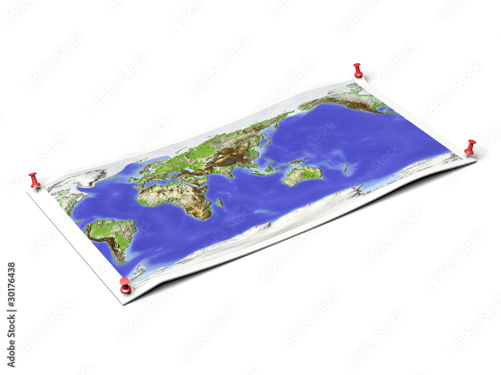 World map, centered on Asia, on unfolded map sheet. Stock Illustration ...