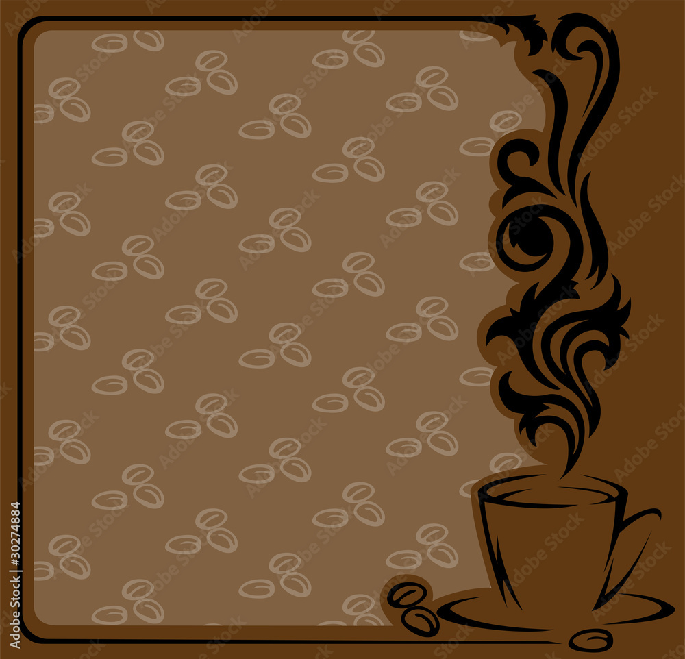 frame with a stylized a cup of coffee and coffee beans Stock Vector ...