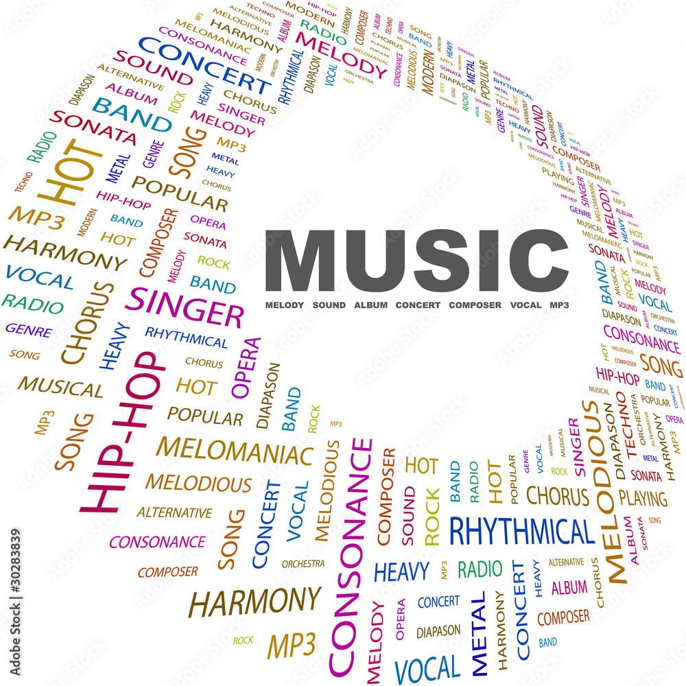 MUSIC. Word collage on white background. Stock Vector | Adobe Stock