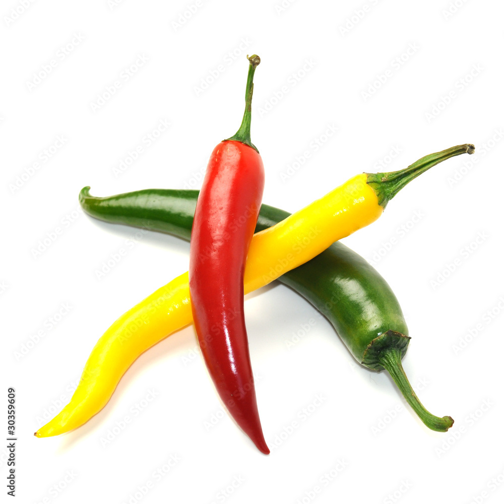 Peperoni: rot, gelb, grün und heis Stock-Foto | Adobe Stock