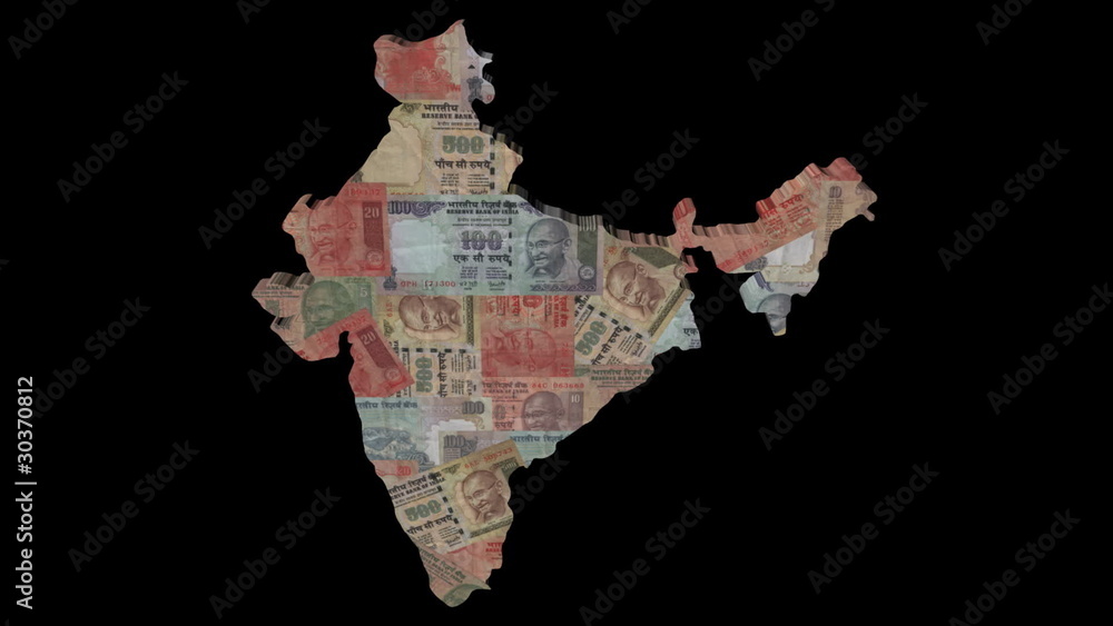 Map of India with flag to currency animation Stock Video | Adobe Stock