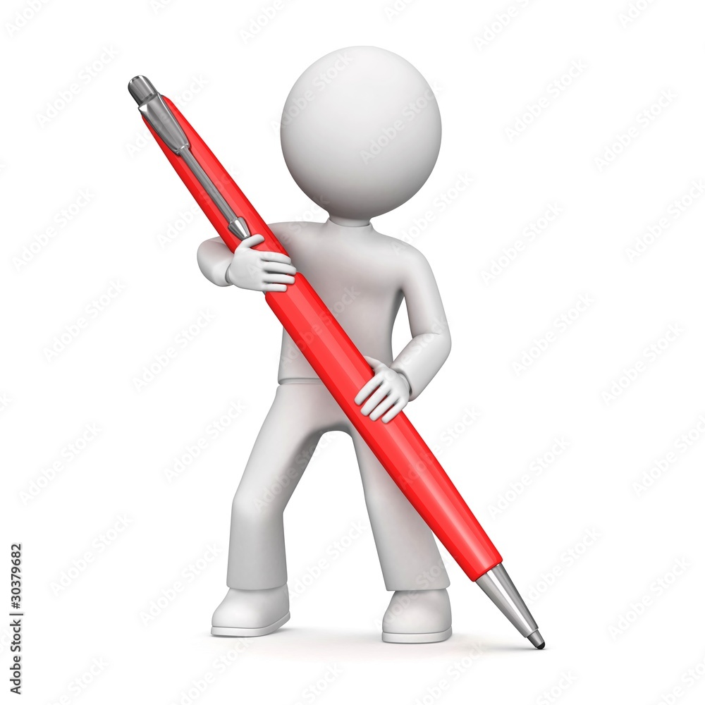 3D cartoon man holding a pen Stock Illustration | Adobe Stock