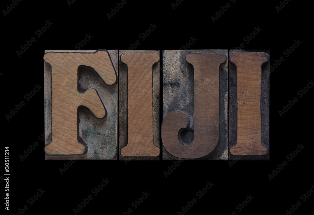 the word Fiji in old letterpress wood type Stock Photo | Adobe Stock