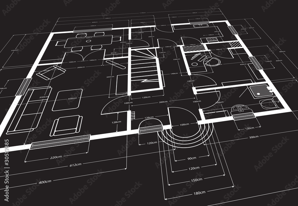 black and white architectural drawing plan Stock Vector | Adobe Stock