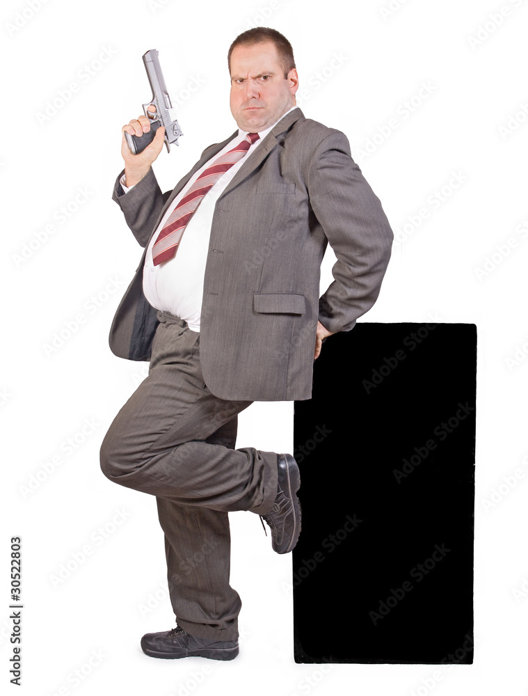 fat businessman with gun Stock Photo | Adobe Stock