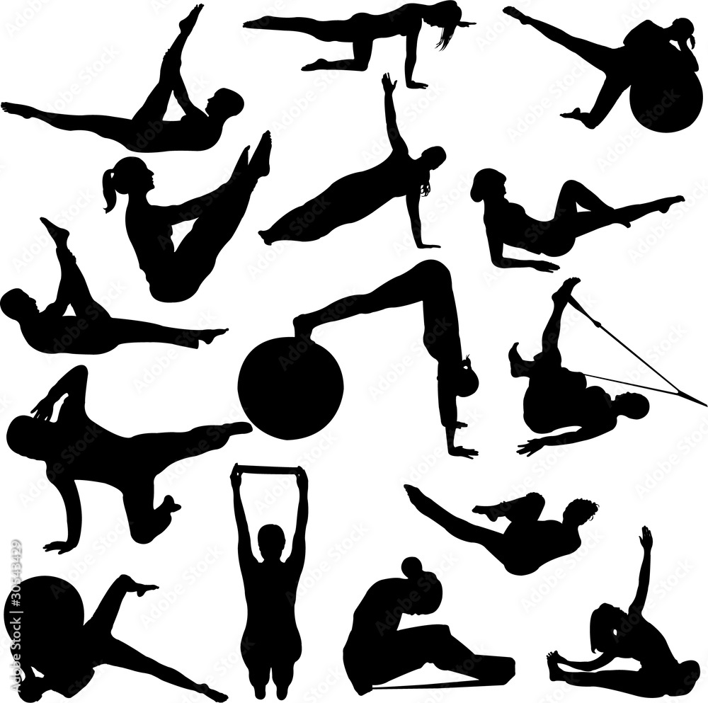 Poster pilates women silhouettes - vector – Tableau | Europosters