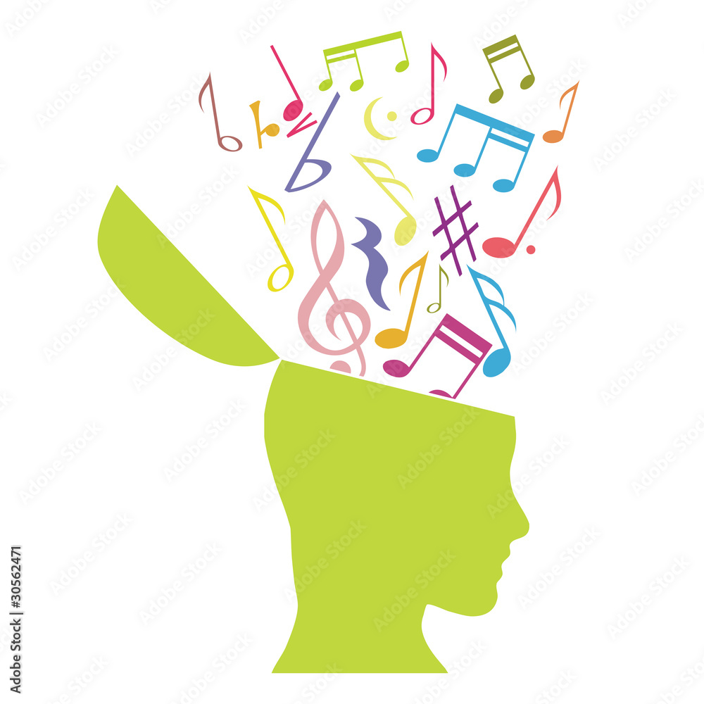 Music therapy, musical notes in the head Stock Vector | Adobe Stock