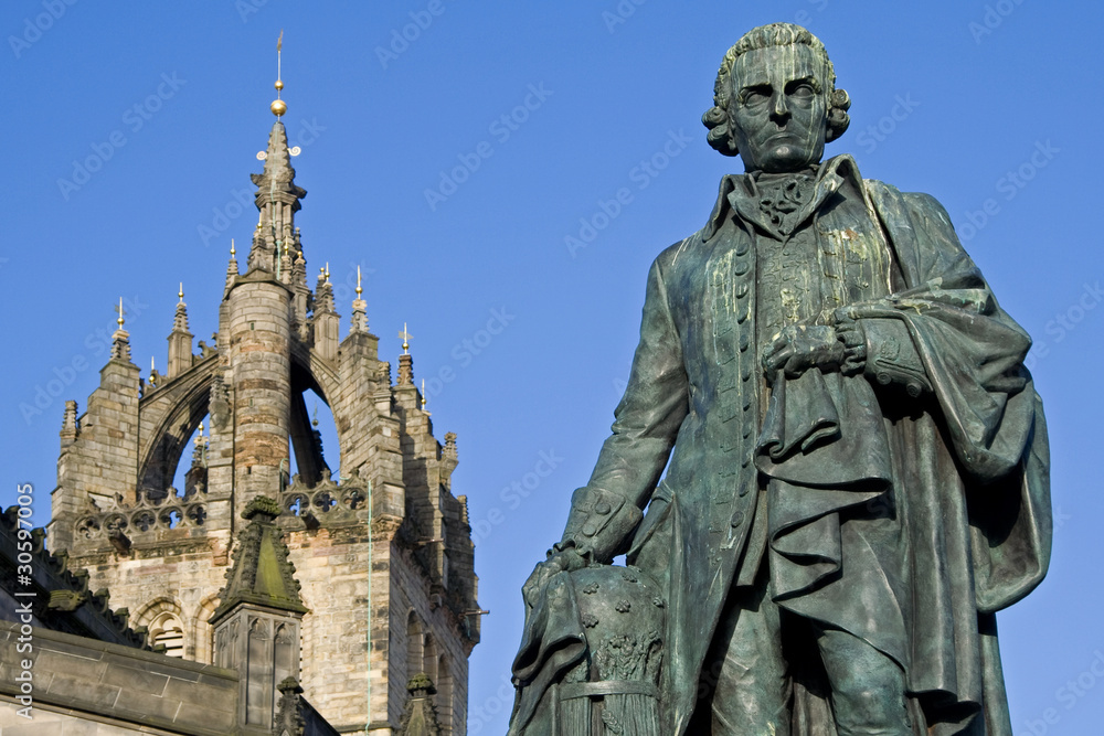 Adam Smith, Monument and St Giles Cathedral Edinburgh Stock Photo ...