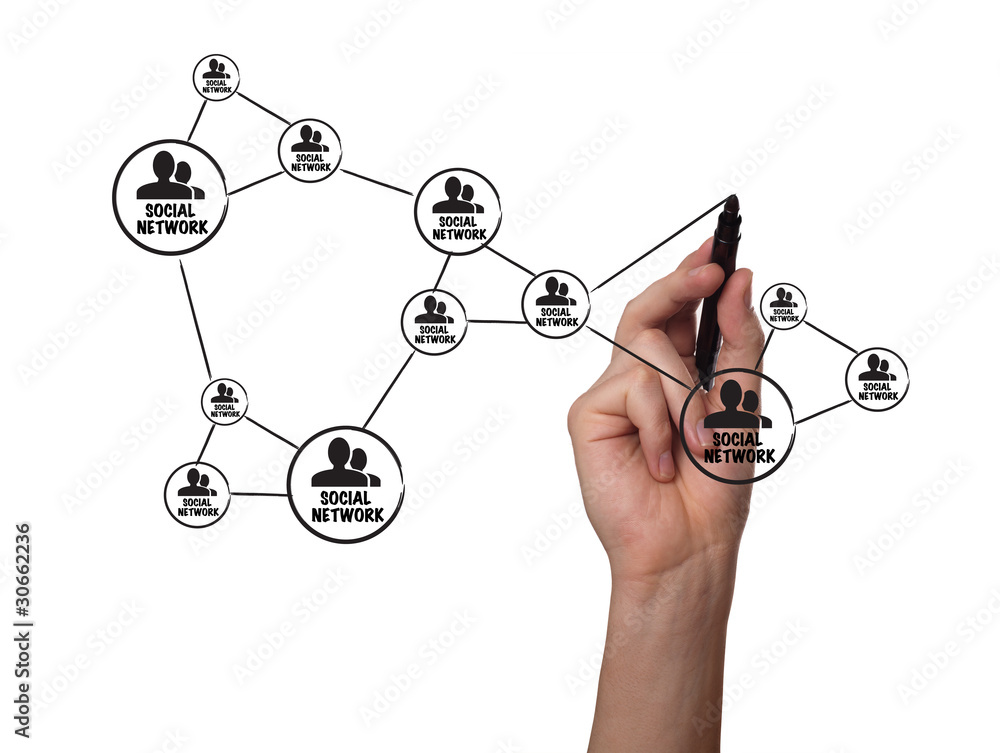 hand drawing a social network scheme on a whiteboard Stock Illustration ...