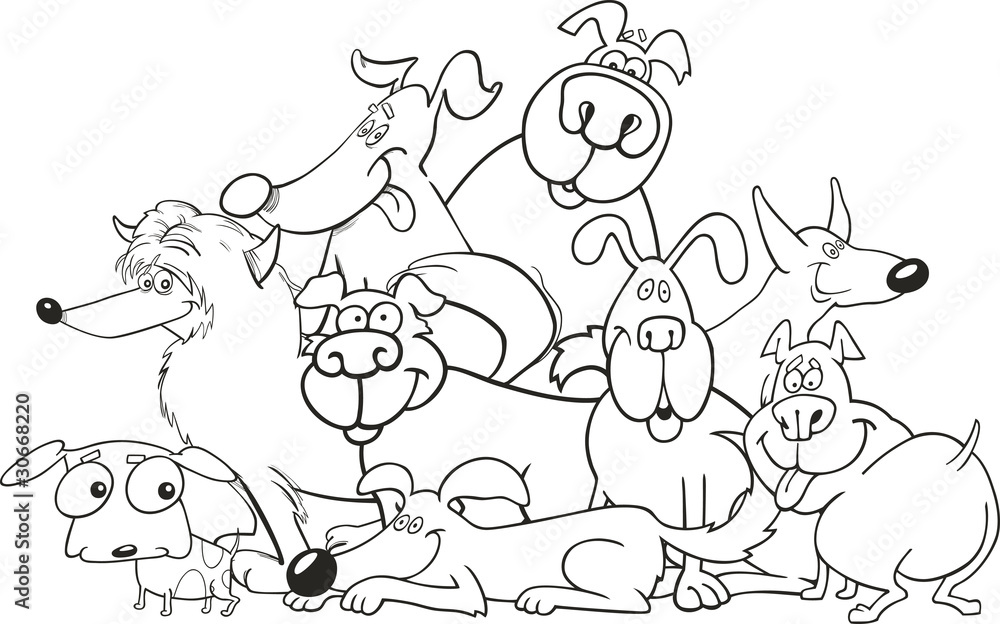 cartoon dogs group for coloring book Stock Vector | Adobe Stock