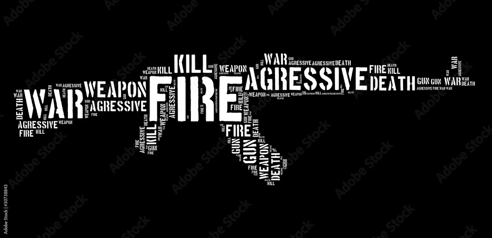 Tagcloud: machine gun silhouette of war words Stock Illustration ...
