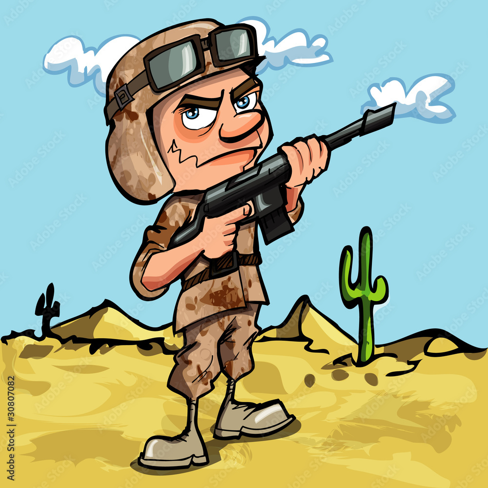 Cartoon soldier in the desert Stock Vector | Adobe Stock
