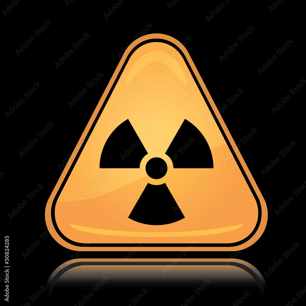 Yellow triangle icon radiation hazard sign with reflection Stock Vector ...