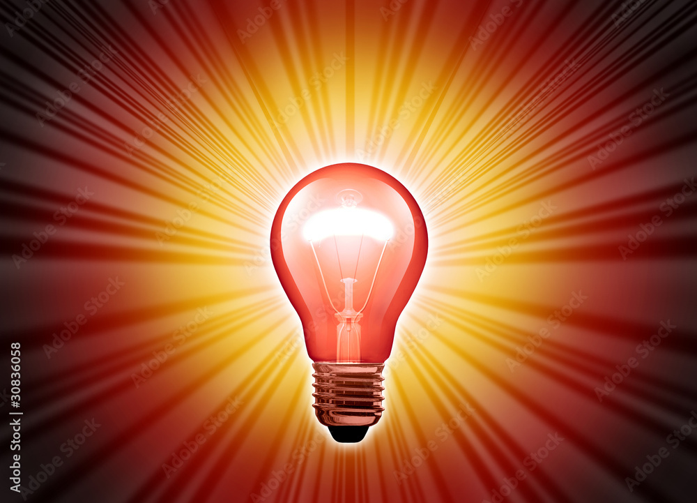 Glowing Red Light Bulb