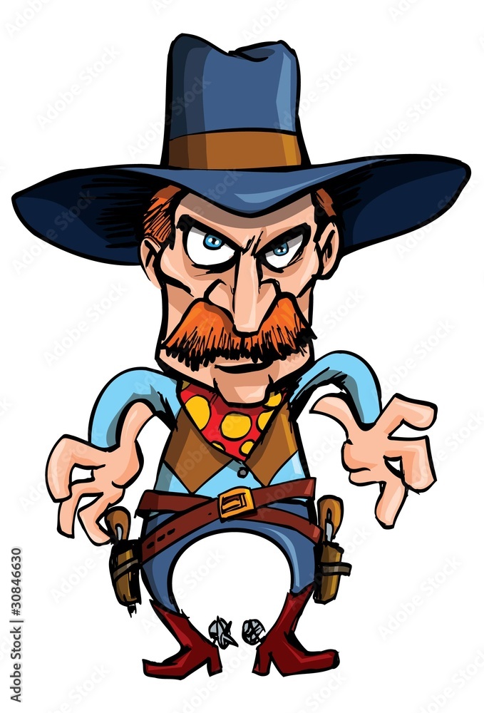 Cartoon cowboy ready to draw his guns Stock Vector | Adobe Stock