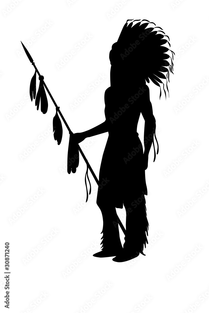indian chief silhouette Illustration on a white Stock Illustration ...