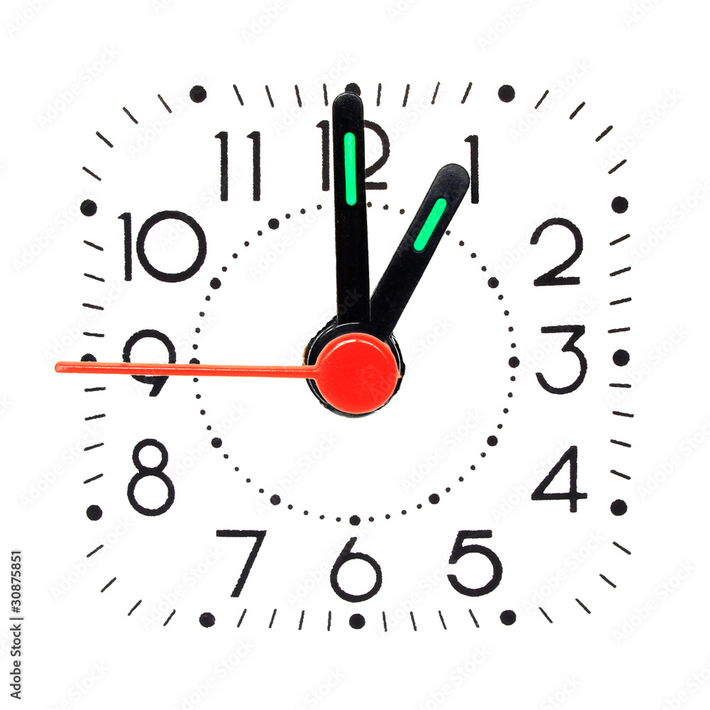 Clock showing 1 o'clock. Isolated on white background Stock Photo ...