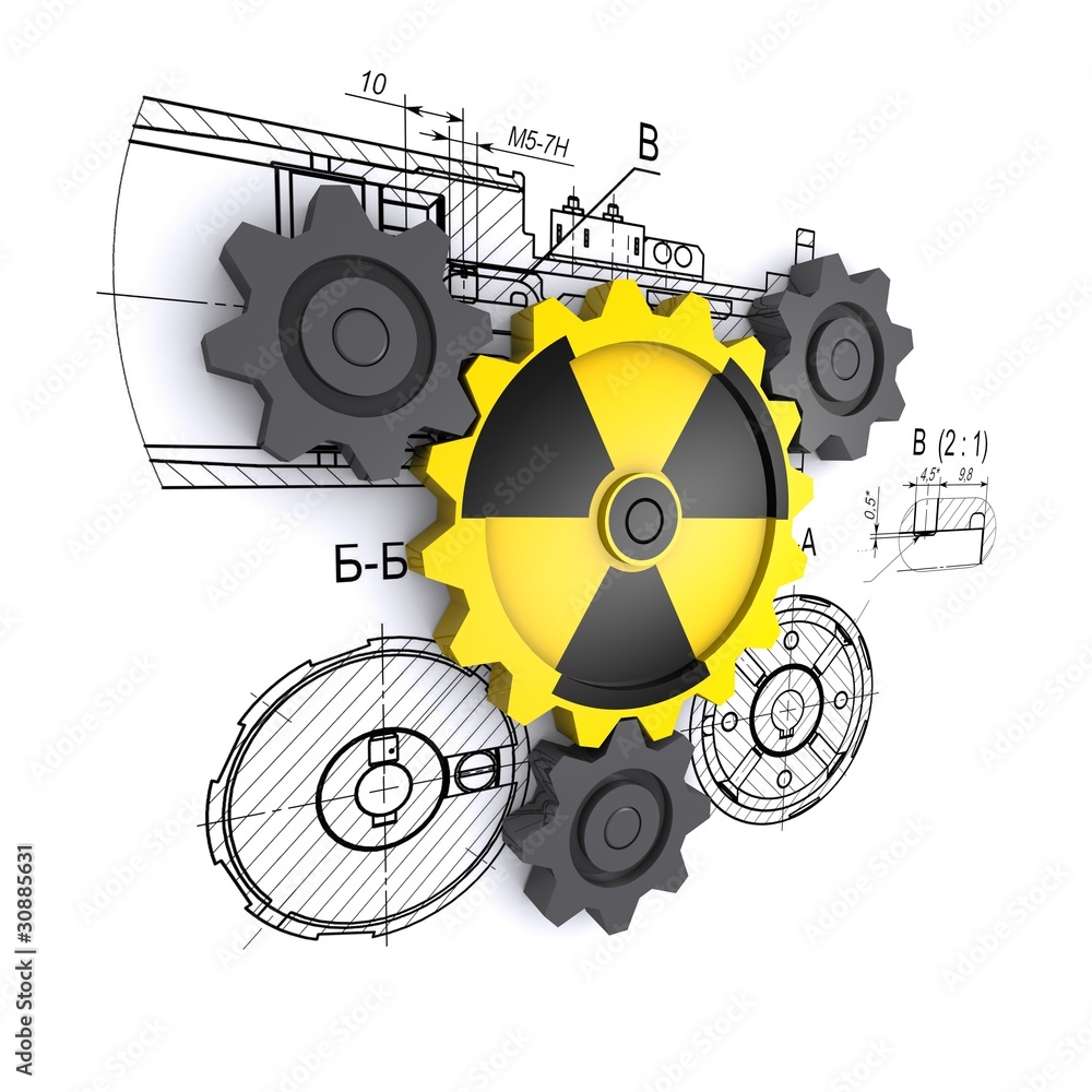radiation gears against engineering drawing Stock Illustration | Adobe ...