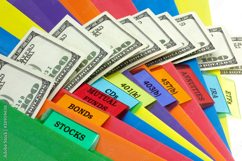 Colorful Financial Folders & Dollars Stock Photo | Adobe Stock