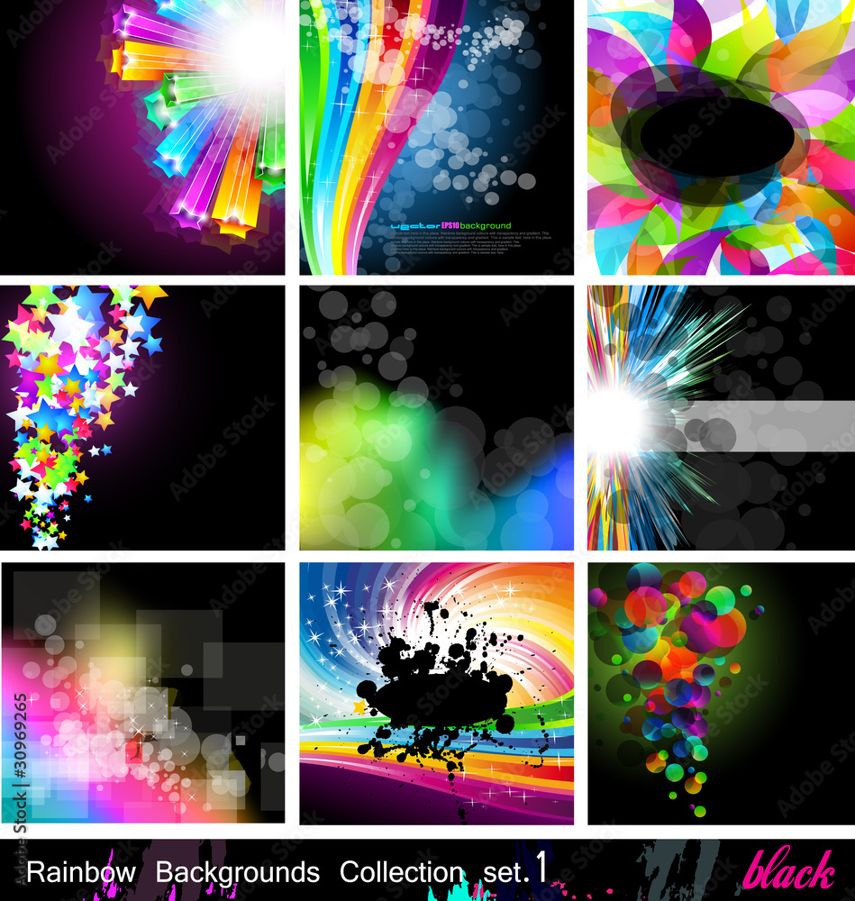 Rainbow Backgrounds Collection - Set 1 Black Version Stock Vector ...