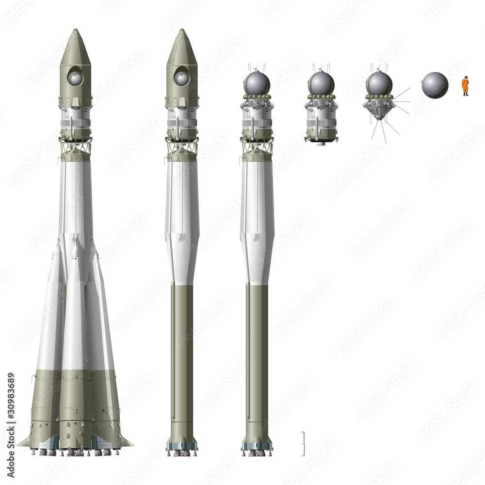 Hi-detailed space rocket with first spaceship Stock Illustration ...