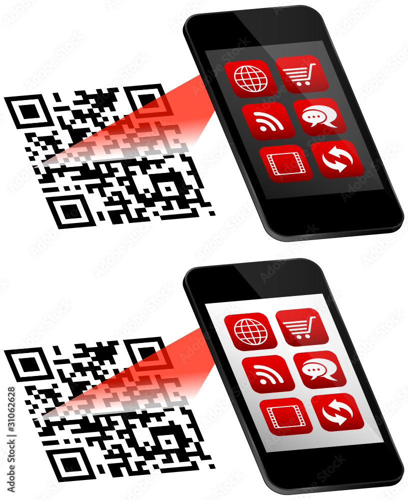 Smartphone QR Code Scan With Red Icons Stock Vector | Adobe Stock