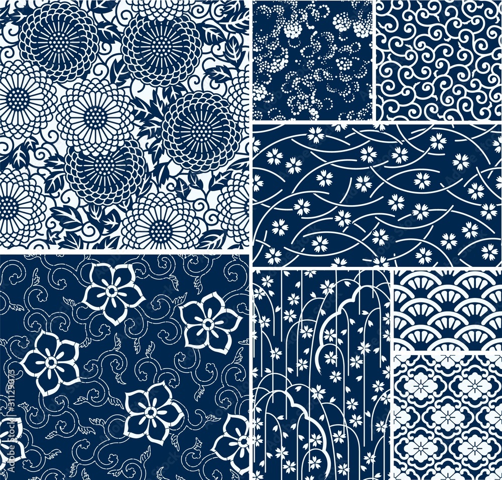 traditional japanese seamless vector patterns Stock Vector | Adobe Stock