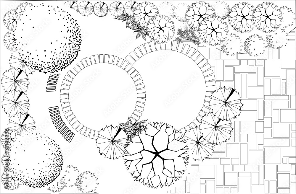 Plan of garden with plant symbols Stock Vector | Adobe Stock